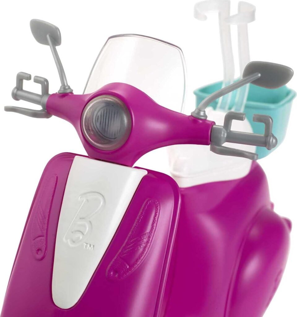 Barbie muñeca con moto scooter rosada y accesorios - Apizco